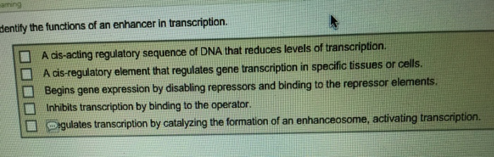 Solved Identify the functions of an enhancer In | Chegg.com