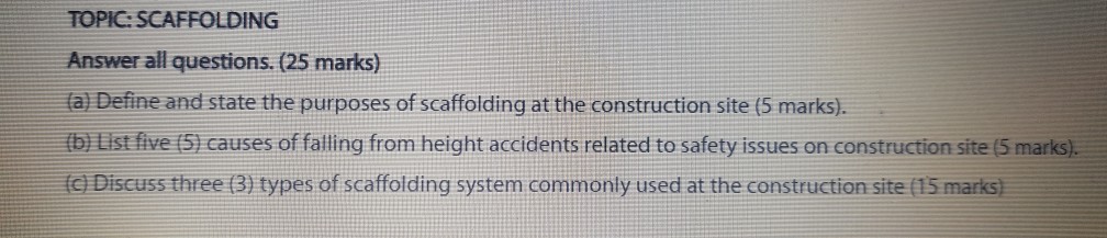 Solved TOPIC: SCAFFOLDING Answer all questions. (25 marks) | Chegg.com