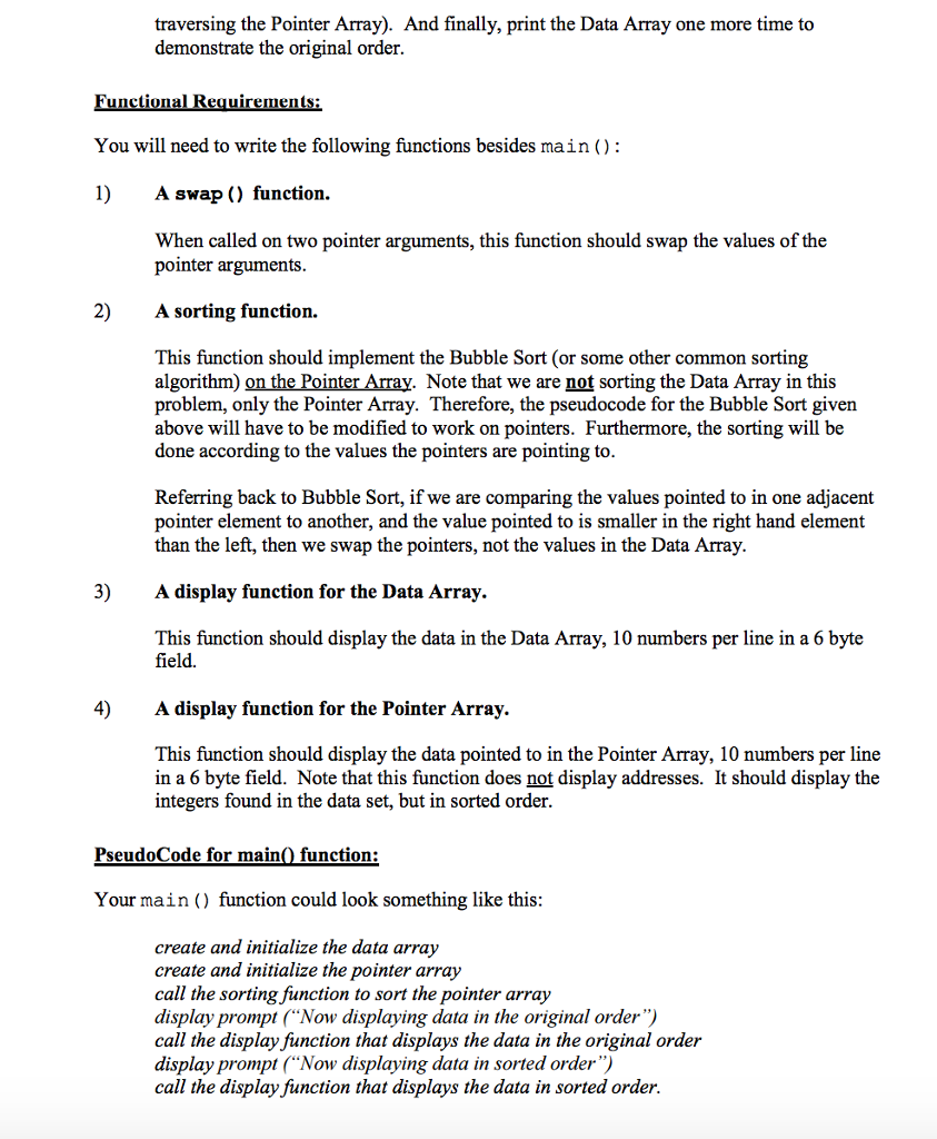 Solved Sorting With Pointers Program 2 Sometimes Given An 
