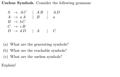 Solved Useless Symbols. Consider the following grammar (a) | Chegg.com