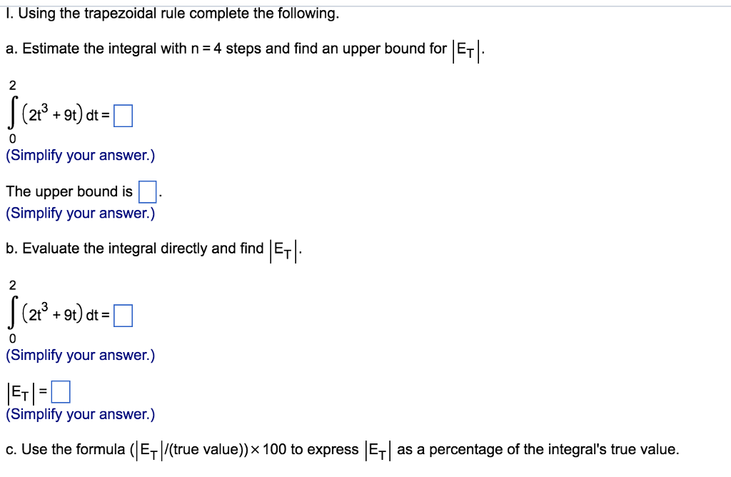 Solved I. Using the trapezoidal rule complete the following | Chegg.com