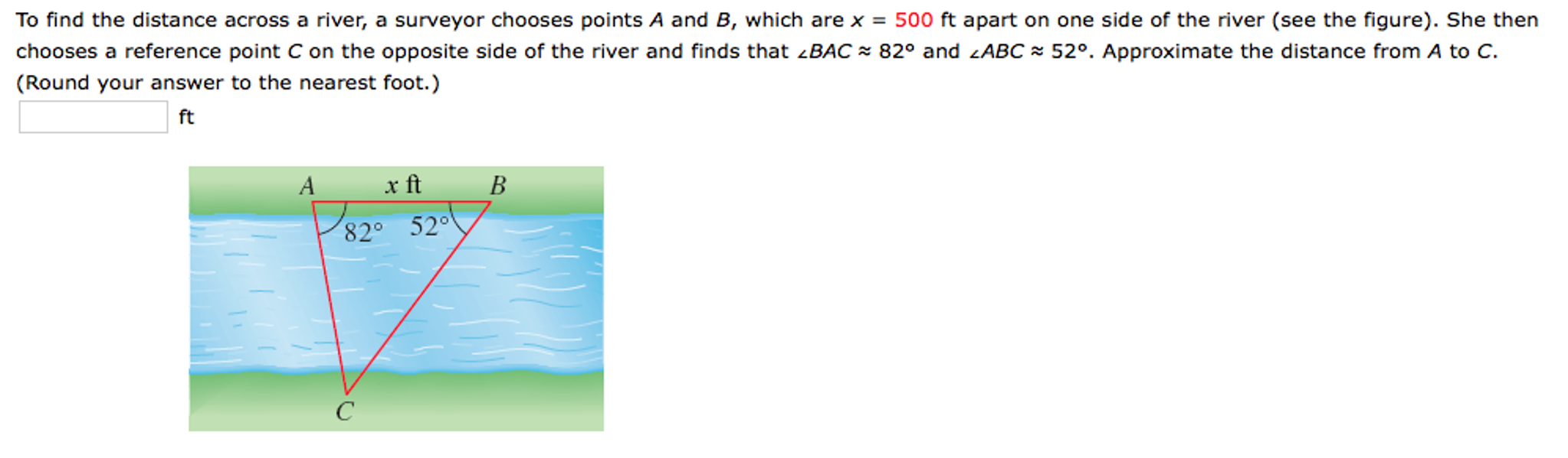 Solved To find the distance across a river, a surveyor | Chegg.com