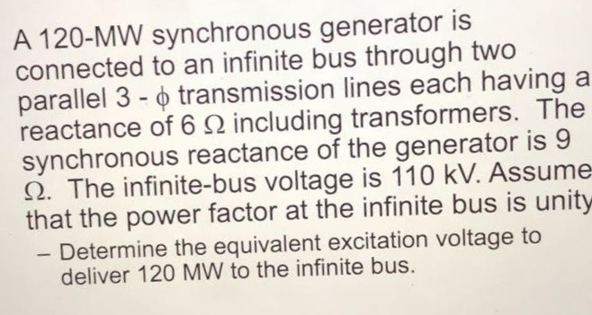 Solved A 120-MW synchronous generator is connected to an | Chegg.com