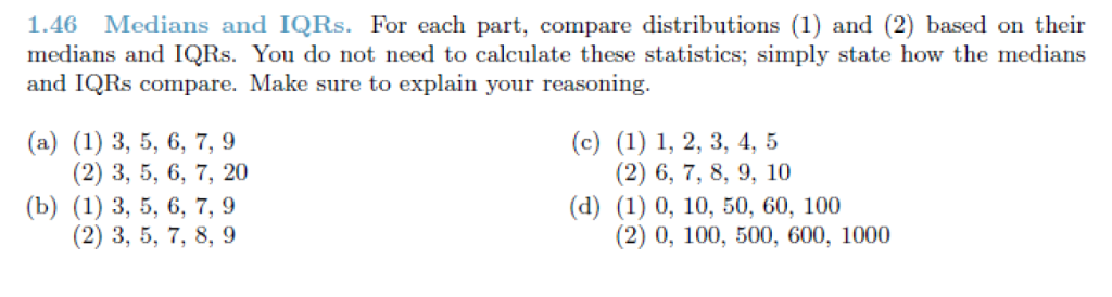 Solved For each part, compare distributions (1) and (2) | Chegg.com