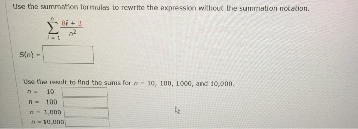 Solved Use the summation formulas to rewrite the expression | Chegg.com