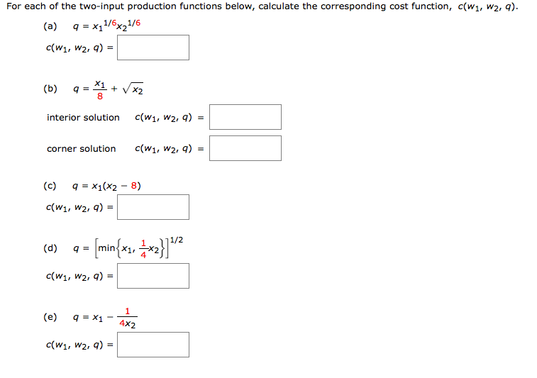 Solved For each of the two-input production functions below, | Chegg.com