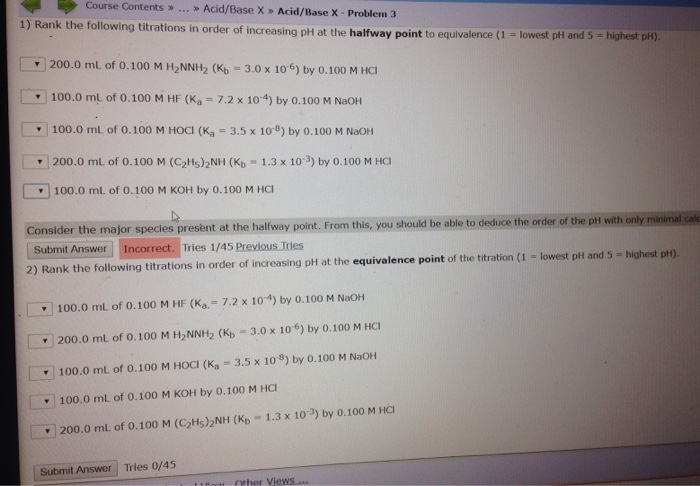 Solved Rank the following titrations in order of increasing | Chegg.com