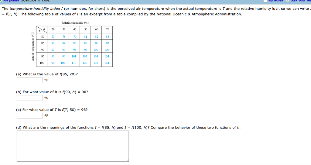 Solved The temperature-humidity index 1 (or humidex, for | Chegg.com