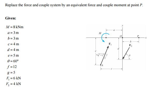 Replace the force and couple system by an equivalent | Chegg.com
