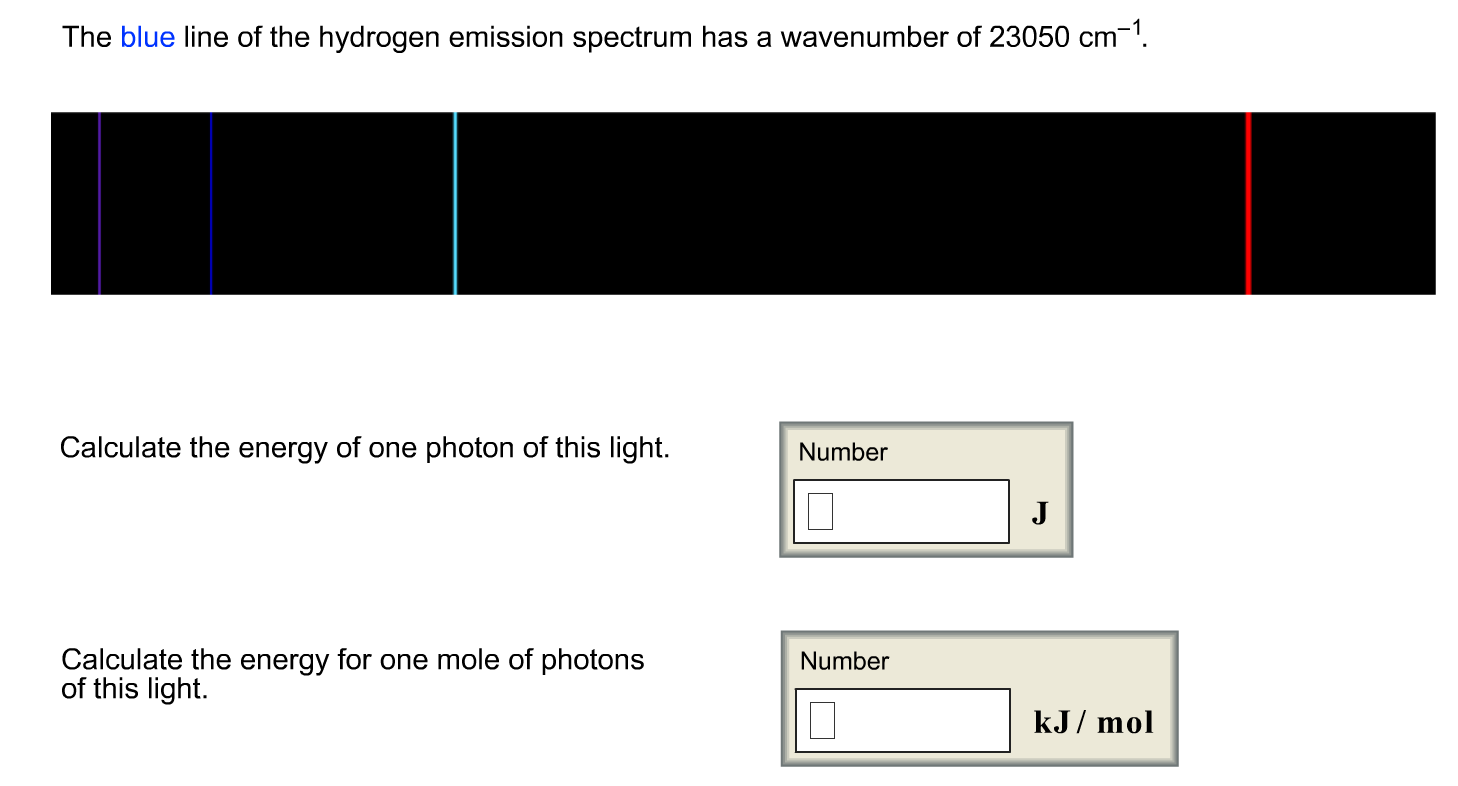 Solved The blue line of the hydrogen emission spectrum has a | Chegg.com