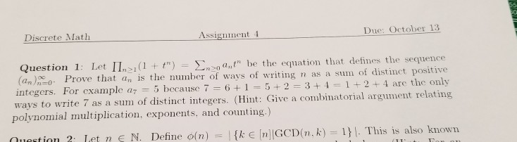 Solved Discrete Math Assignment 4 Due: October 13 Question | Chegg.com