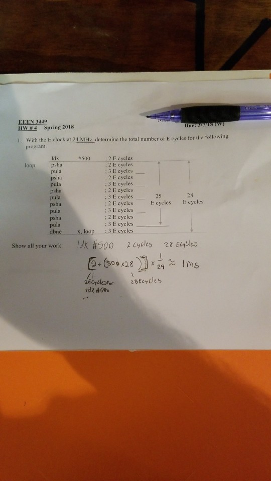 Solved EEEN 3449 HW # 4 Spring 2018 With the E clock at 24 | Chegg.com