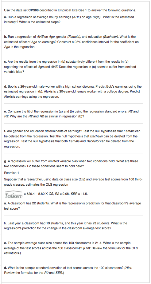 Use the data set CPS08 described in Empirical | Chegg.com