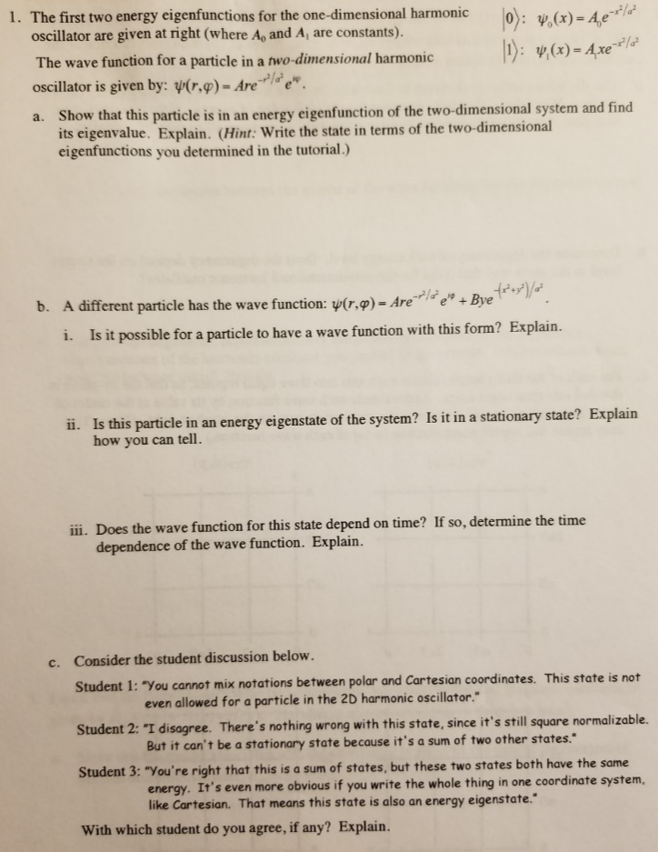1. The first two energy eigenfunctions for the | Chegg.com
