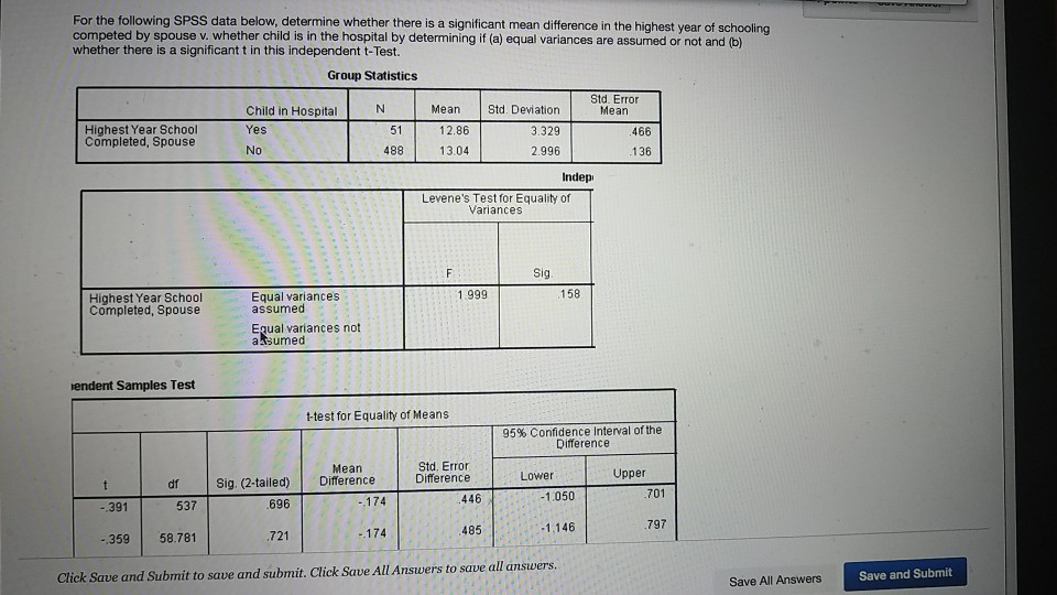 Solved For the following SPSS data below, determine whether | Chegg.com