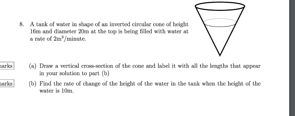 Solved A tank of water in shape of an inverted circular cone | Chegg.com