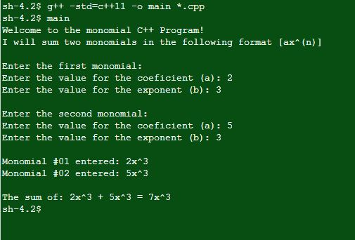 Using the class Monomio as class part. Make a class | Chegg.com