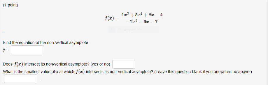 Solved 1 point) The graph below represents the rational | Chegg.com