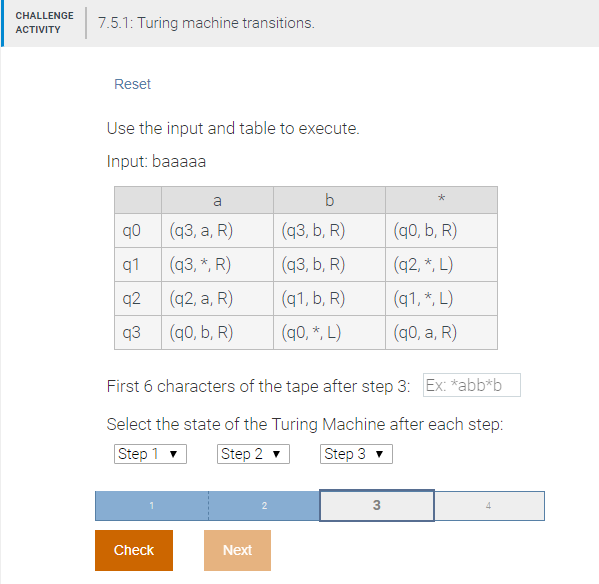 Solved ACTIVITY 7.5.1: Turing machine transitions Reset Use | Chegg.com