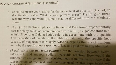 Solved Post-Lab Assessment Questions: (10 points) 1. pts) | Chegg.com