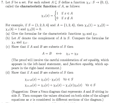 7. Let S be a set. For each subset AS define a | Chegg.com