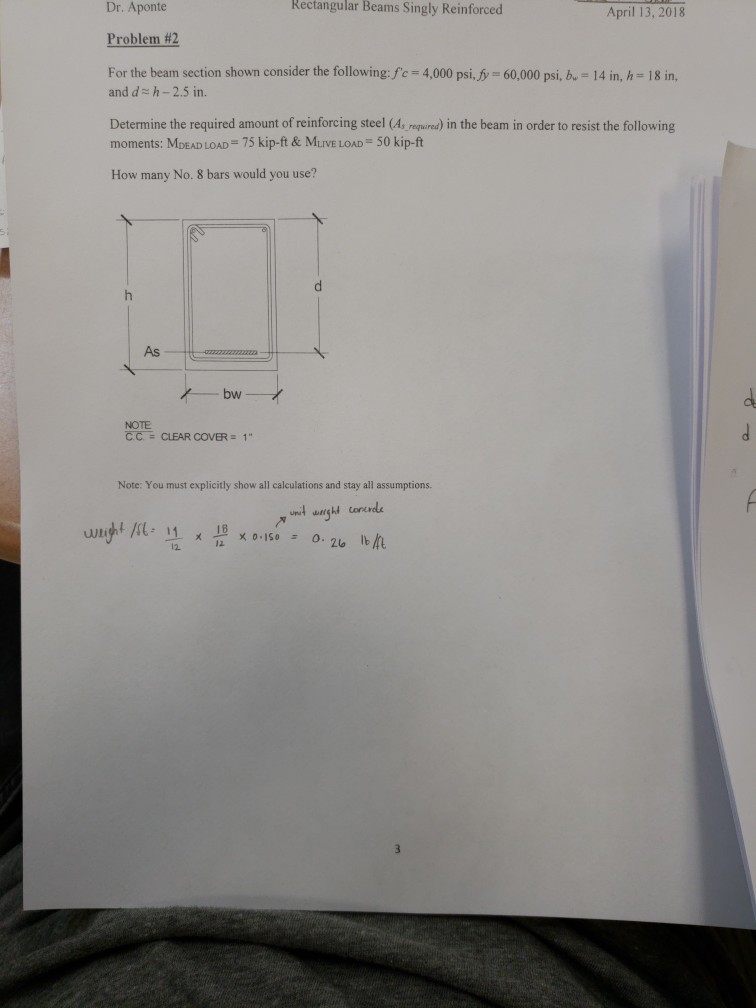 Solved Rectangular Beams Singly Reinforced Dr. Aponte | Chegg.com