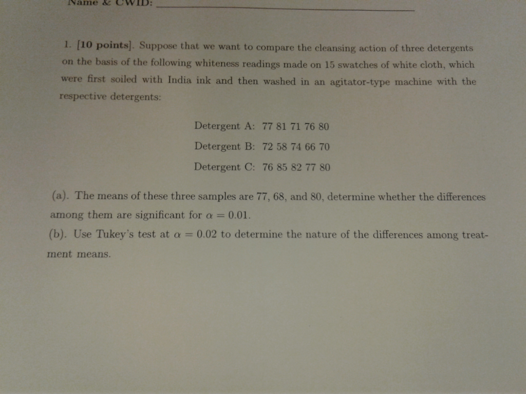 Solved Suppose that we want to compare the cleansing action | Chegg.com