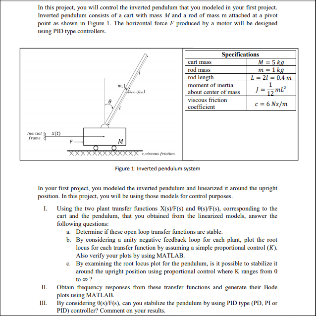 Solved In this project, you will control the inverted | Chegg.com
