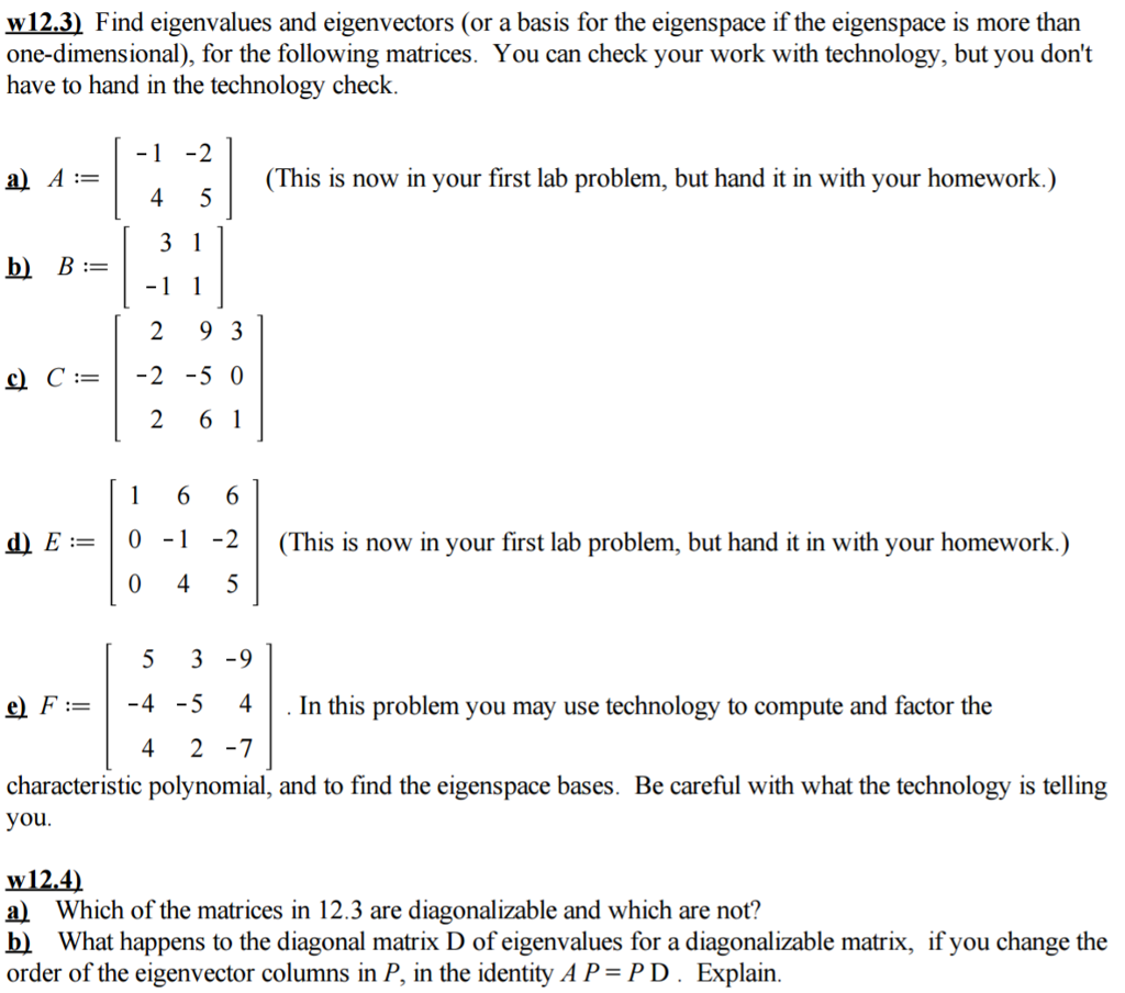Solved w12.3 Find eigenvalues and eigenvectors (or a basis | Chegg.com