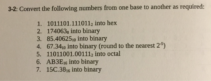Solved Convert the following numbers from one base to | Chegg.com