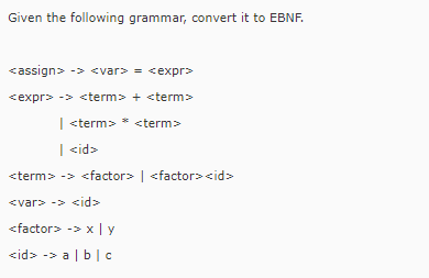 Solved Given the following grammar, convert it to EBNF | Chegg.com