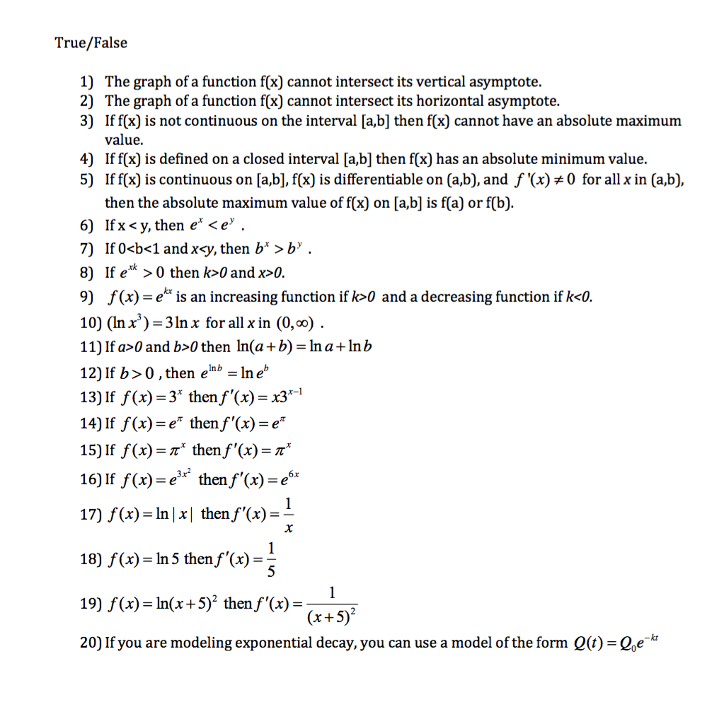 Solved True/False 1) The graph of a function f(x) cannot | Chegg.com