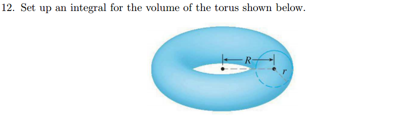 Solved Set up an integral for the volume of the torus shown | Chegg.com