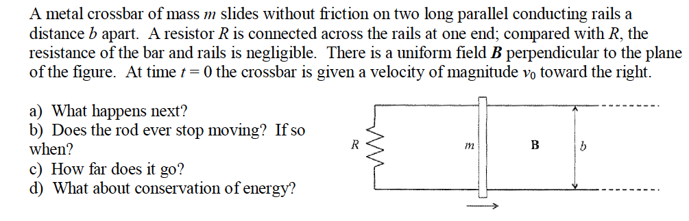Solved A metal crossbar of mass m slides without friction on | Chegg.com