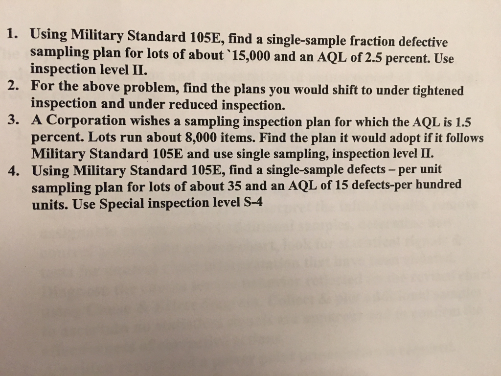 Solved Using Military Standard 105E, find a single-sample | Chegg.com