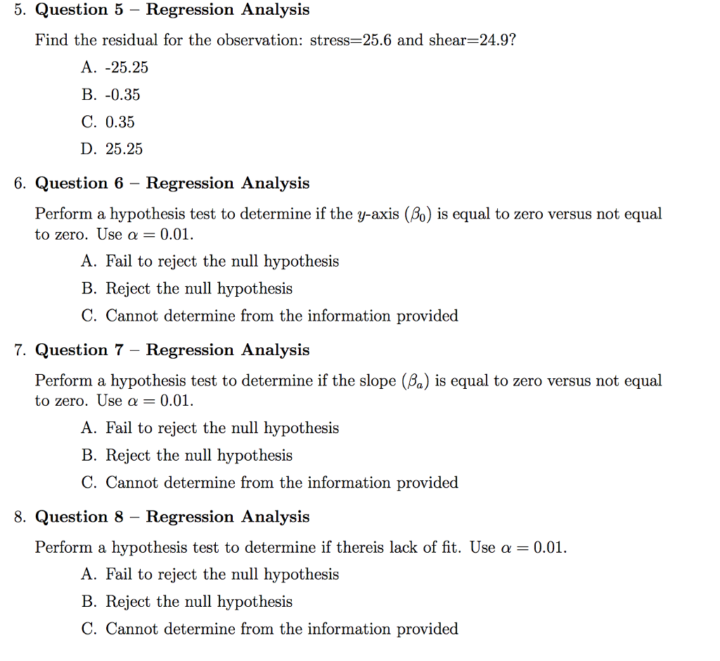 Solved 5. Question 5 - Regression Analysis Find the residual | Chegg.com