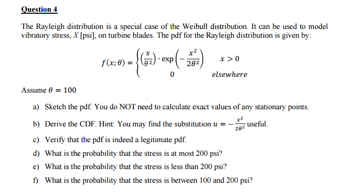 Solved The Rayleigh distribution is a special case of the | Chegg.com