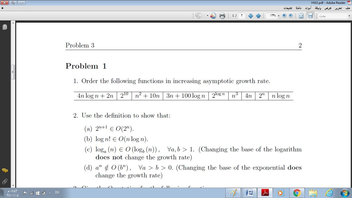 Solved Order the following functions in increasing | Chegg.com