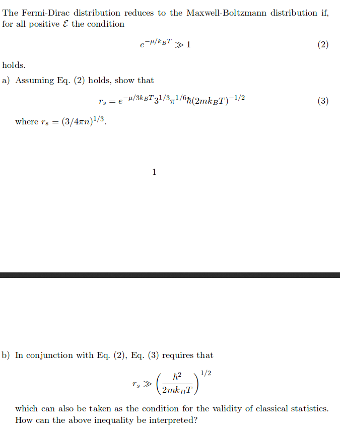 Solved The Fermi-Dirac distribution reduces to the | Chegg.com