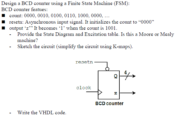 Solved Design a BCD counter using a Finite State Machine | Chegg.com