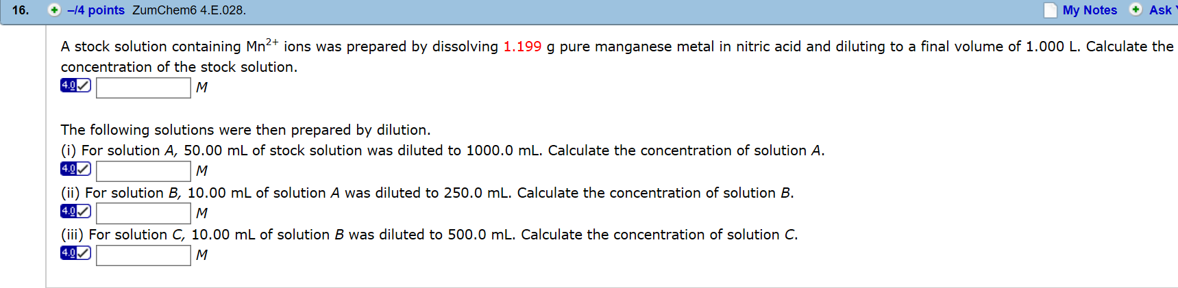 Solved A stock solution containing Mn^2+ ions was prepared | Chegg.com