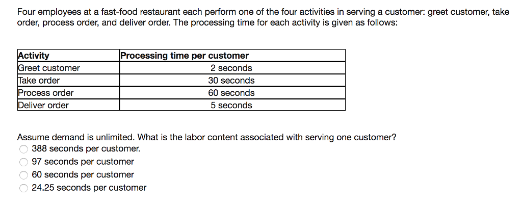 Solved Four employees at a fast-food restaurant each perform | Chegg.com
