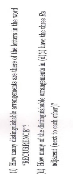 Solved ) How many distinguishable arrangements are there of | Chegg.com