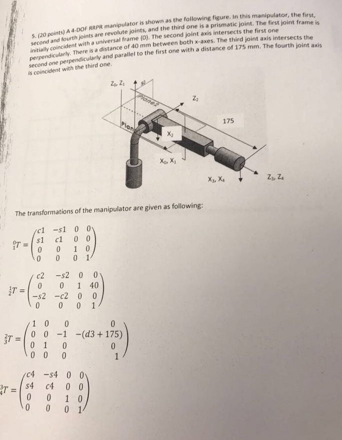 A 4-DOF RRPR manipulator is shown as the following | Chegg.com