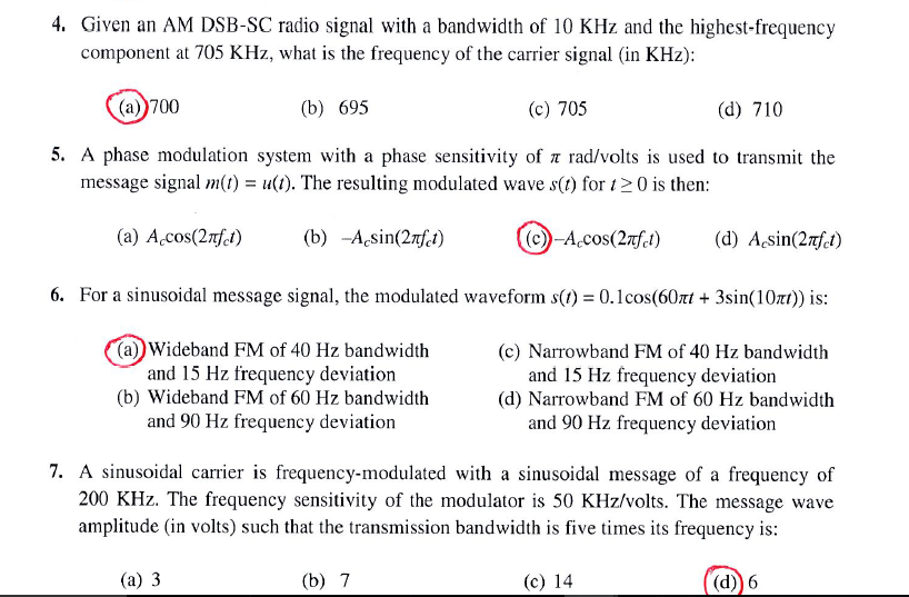 Solved 4. Given an AM DSB-SC radio signal with a bandwidth | Chegg.com