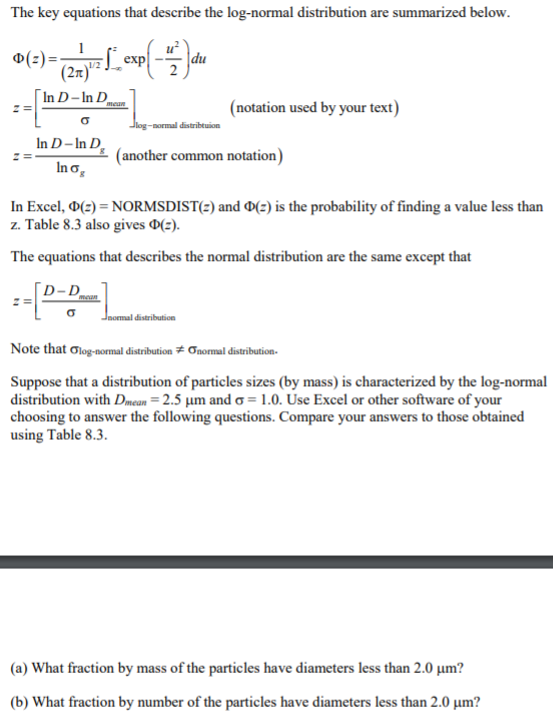 Solved The key equations that describe the log-normal | Chegg.com