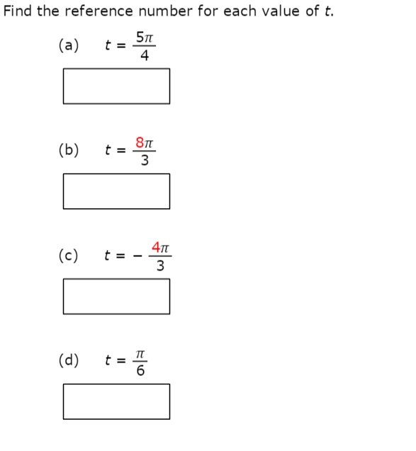 Solved Find the reference number for each value of t. Find | Chegg.com