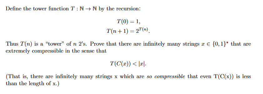 Define the tower function T N-N by the recursion | Chegg.com
