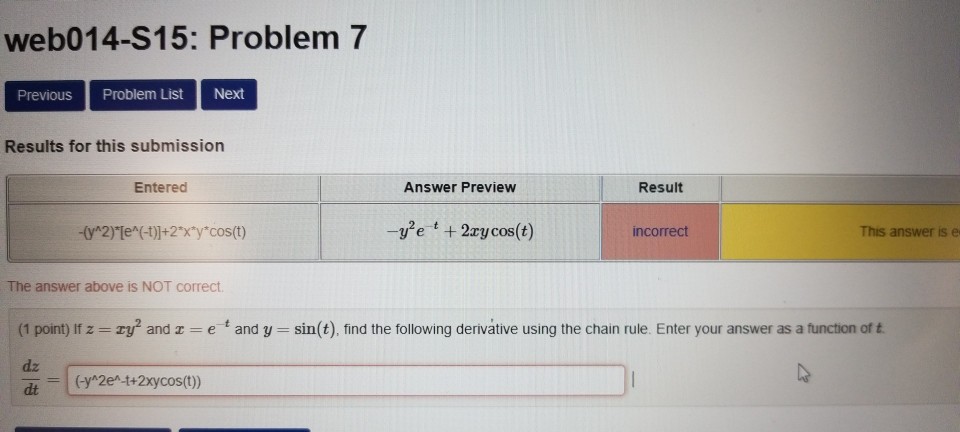 Solved web014-S15: Problem 7 Previous Problem List Next | Chegg.com