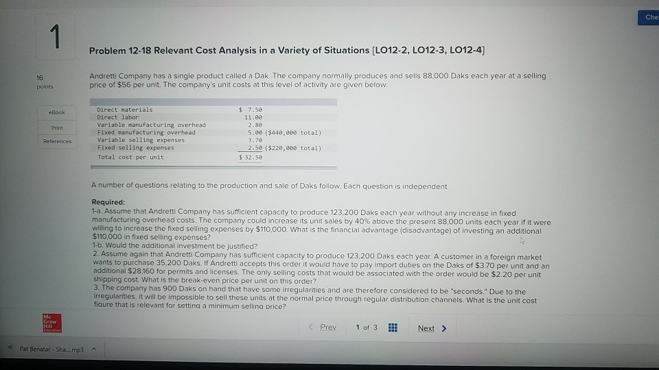 Solved Che Problem 12-18 Relevant Cost Analysis in a Variety | Chegg.com